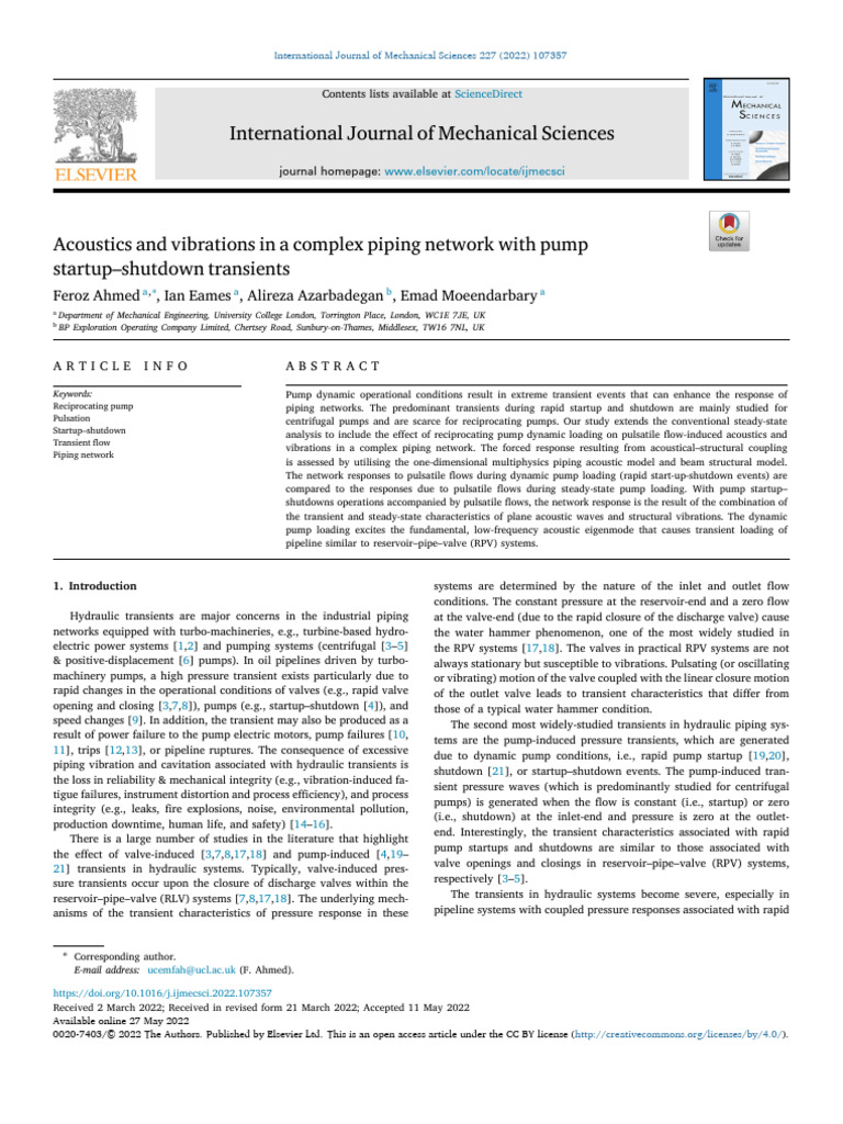 FSI of Networks | PDF | Pump | Steady State