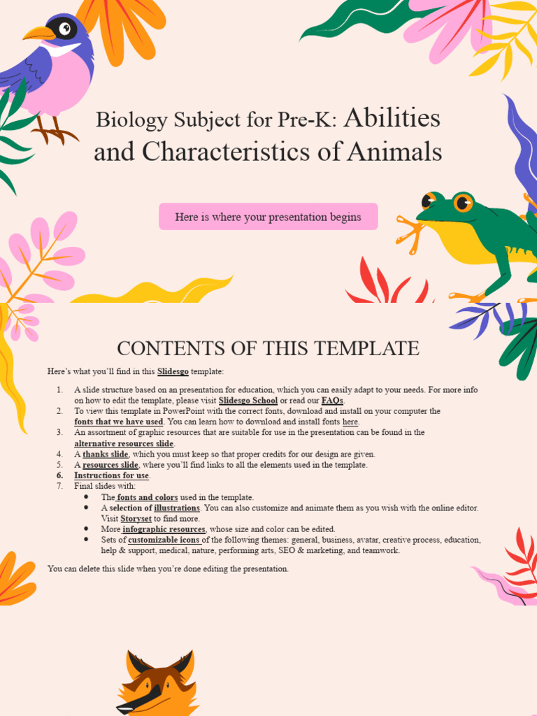 Biology Subject For Pre-K Abilities and Characteristics of Animals by ...
