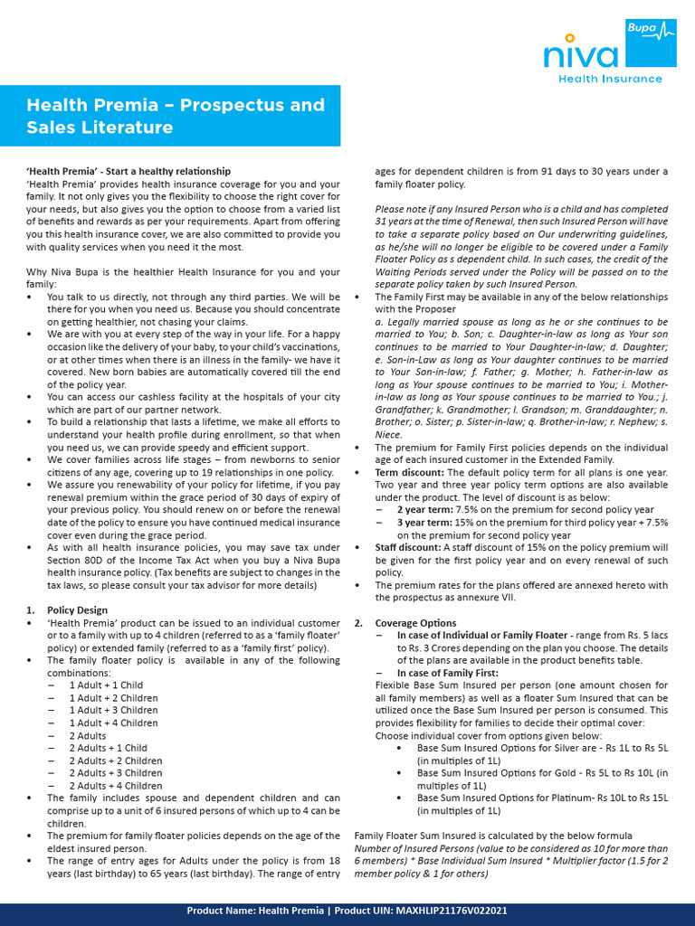 Health Premia Prospectus | PDF | Insurance | Hospital