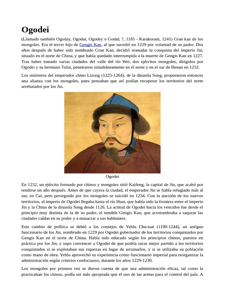 Ogodei | PDF | Imperio mongol | Genghis Khan