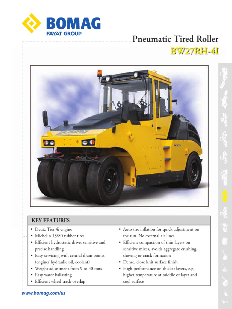 Bomag BW27RH 4i Pneumatic Roller Brochure | PDF | Horsepower | Brake