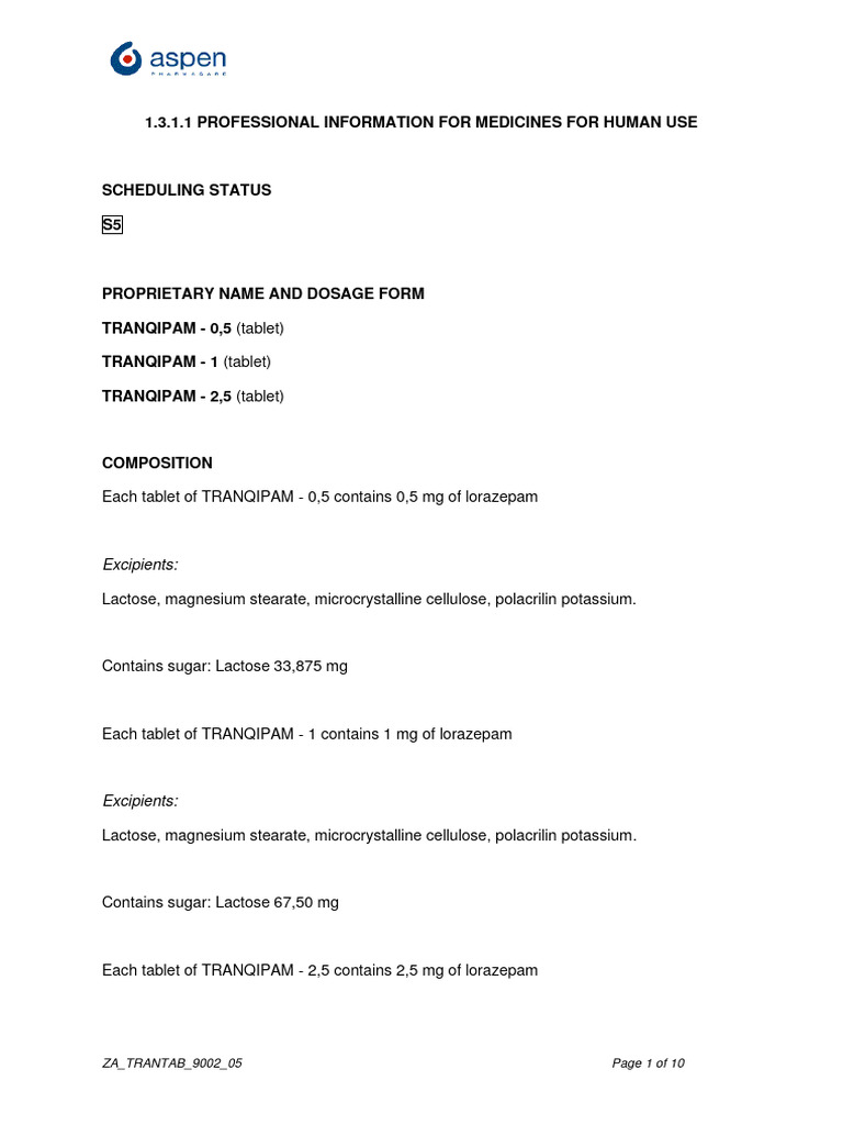 Tranqipam Comb Tab Za Trantab 9002 05 Epi 1990.02.05 | PDF ...