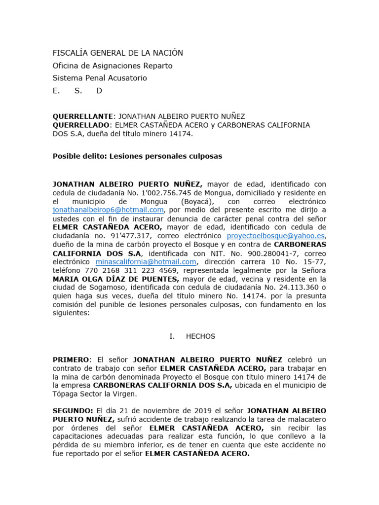 Formato Denuncia Penal Fiscalia | PDF | Lesión