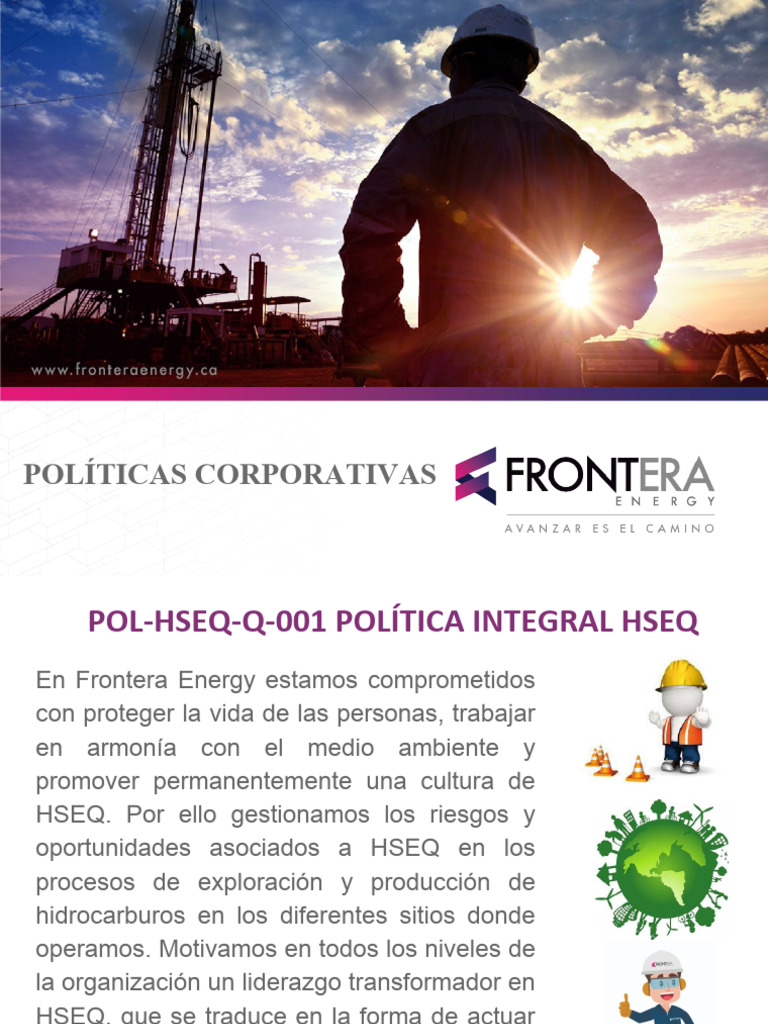 Políticas Corporativas Frontera Energy | PDF | Seguridad y salud ocupacional | Economias