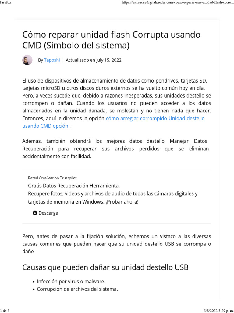 Cómo Reparar Unidad Flash Corrupta Usando CMD (Símbolo Del Sistema) | PDF | Memoria USB | Disco duro