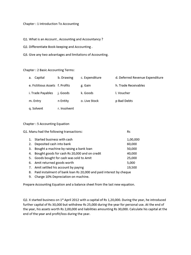 Question Bank-Accountancy 11th | PDF | Debits And Credits | Cheque