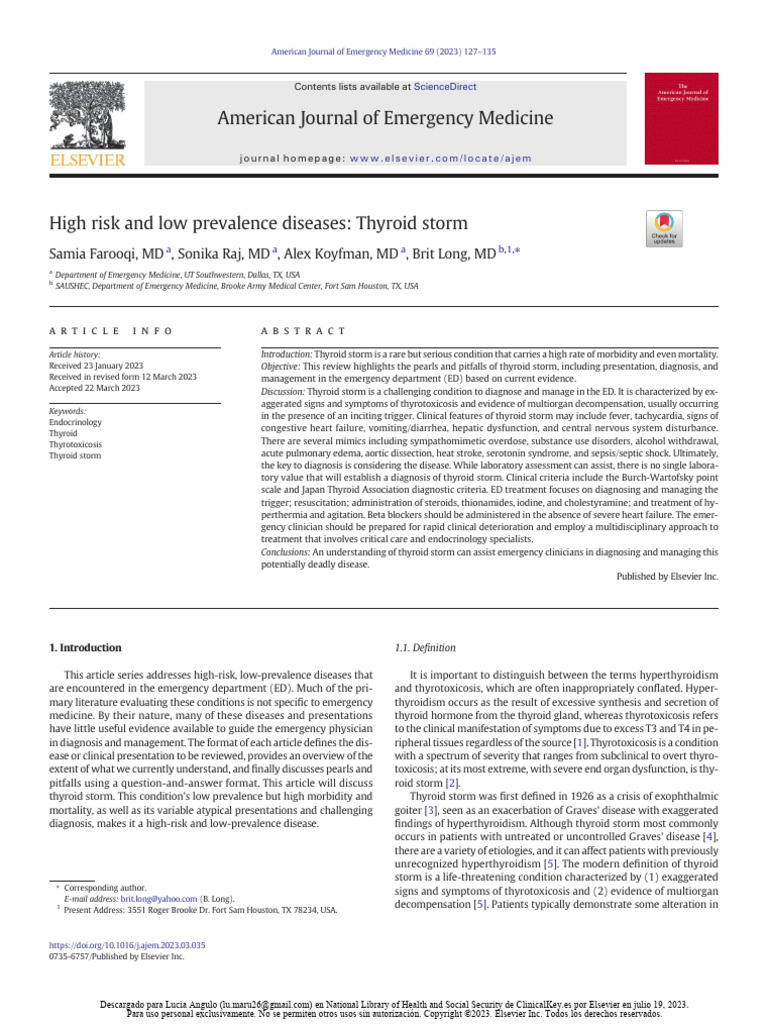 American Journal of Emergency Medicine: Samia Farooqi, MD, Sonika Raj ...