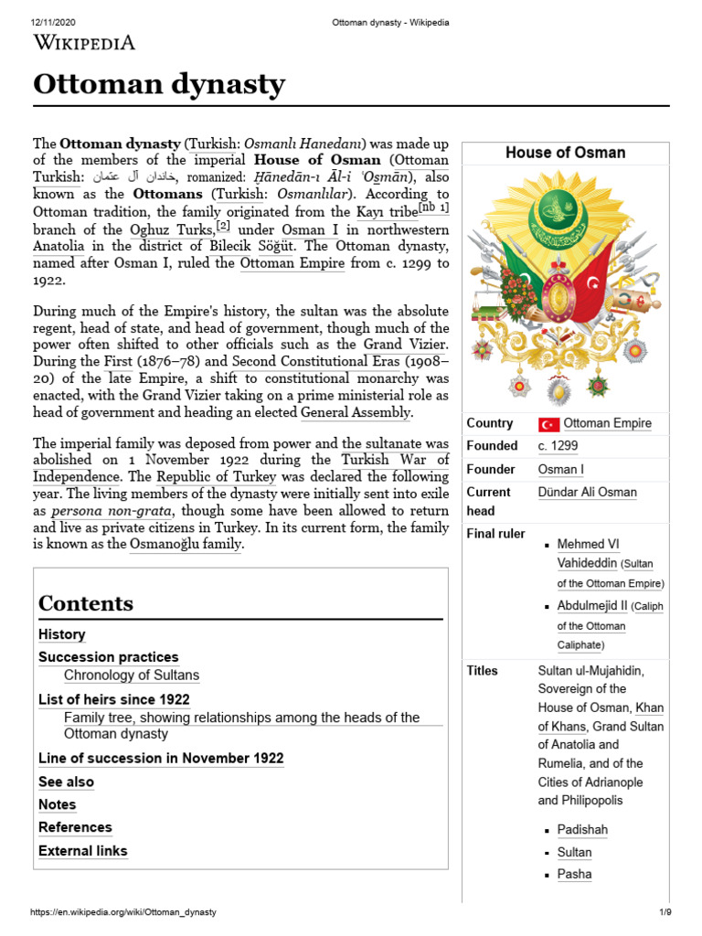 Ottoman Dynasty - Wikipedia | PDF | Nobility | Royalties