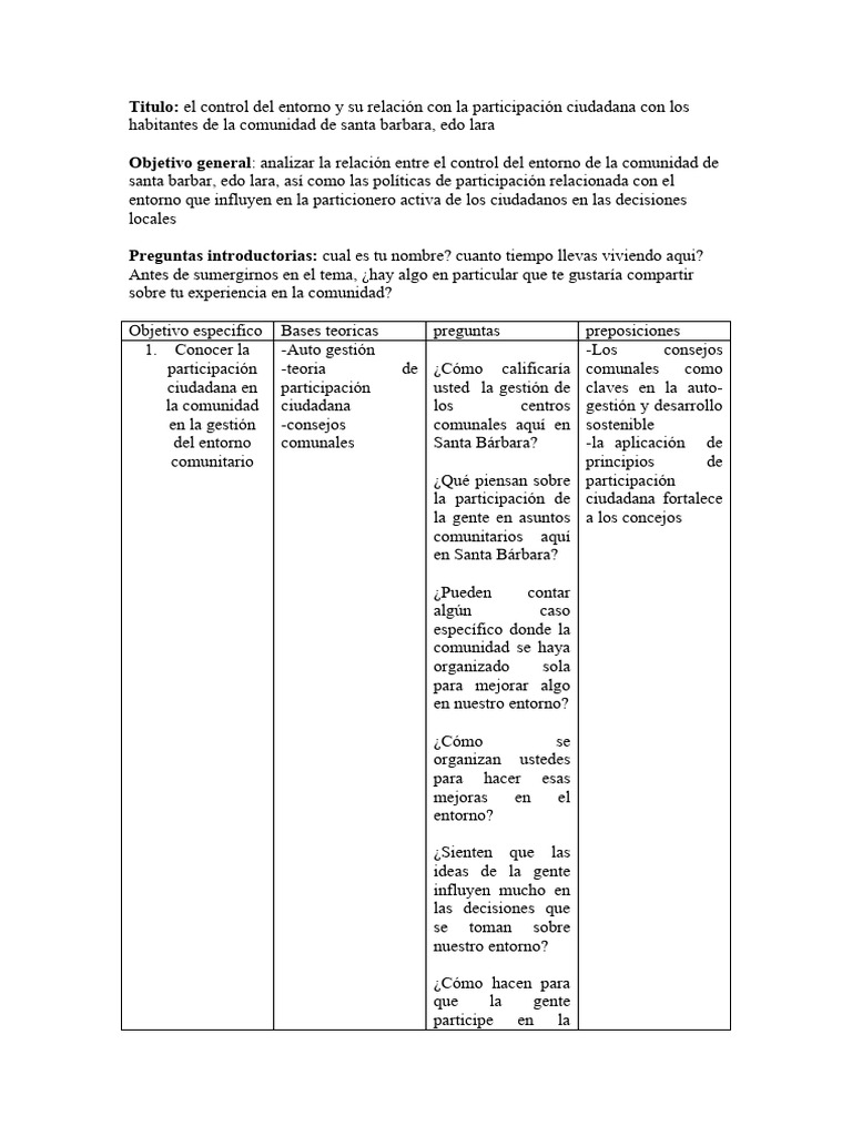 Control del Entorno y Participación Ciudadana en Santa Bárbara | PDF