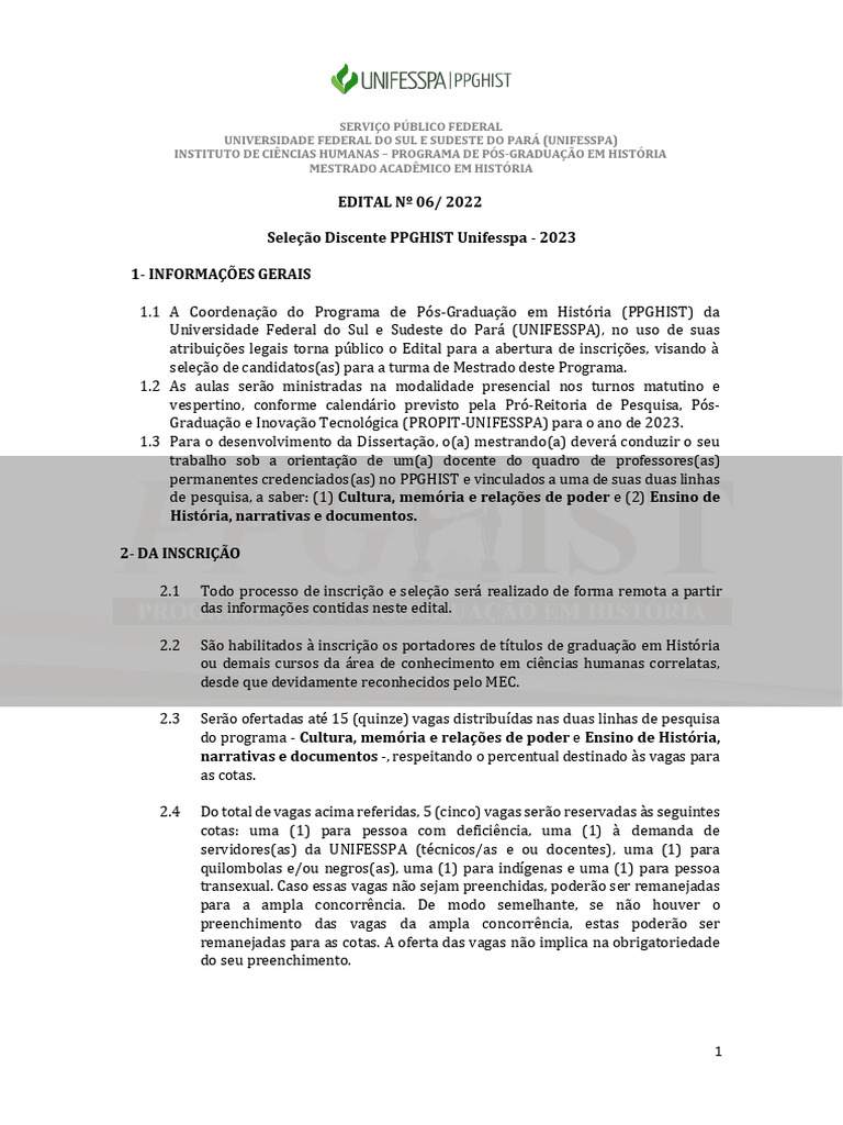 MCSCS - PPGHIST - Unifesspa - 02 - SelecaoDiscente - 2023 - 1 - Edital ...