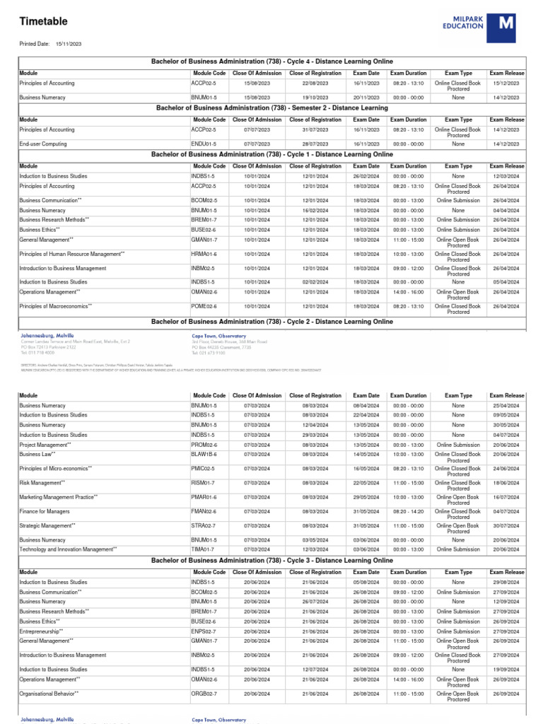 Timetable | PDF | Marketing | Business