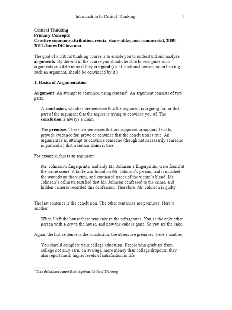 Critical Thinking Primary Concepts | PDF | Validity | Argument