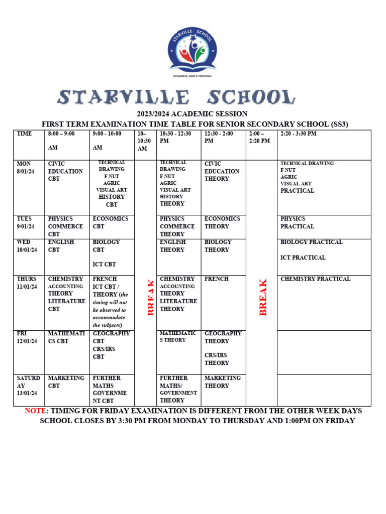 Year 12 First Term Exam Time Table | PDF | Science