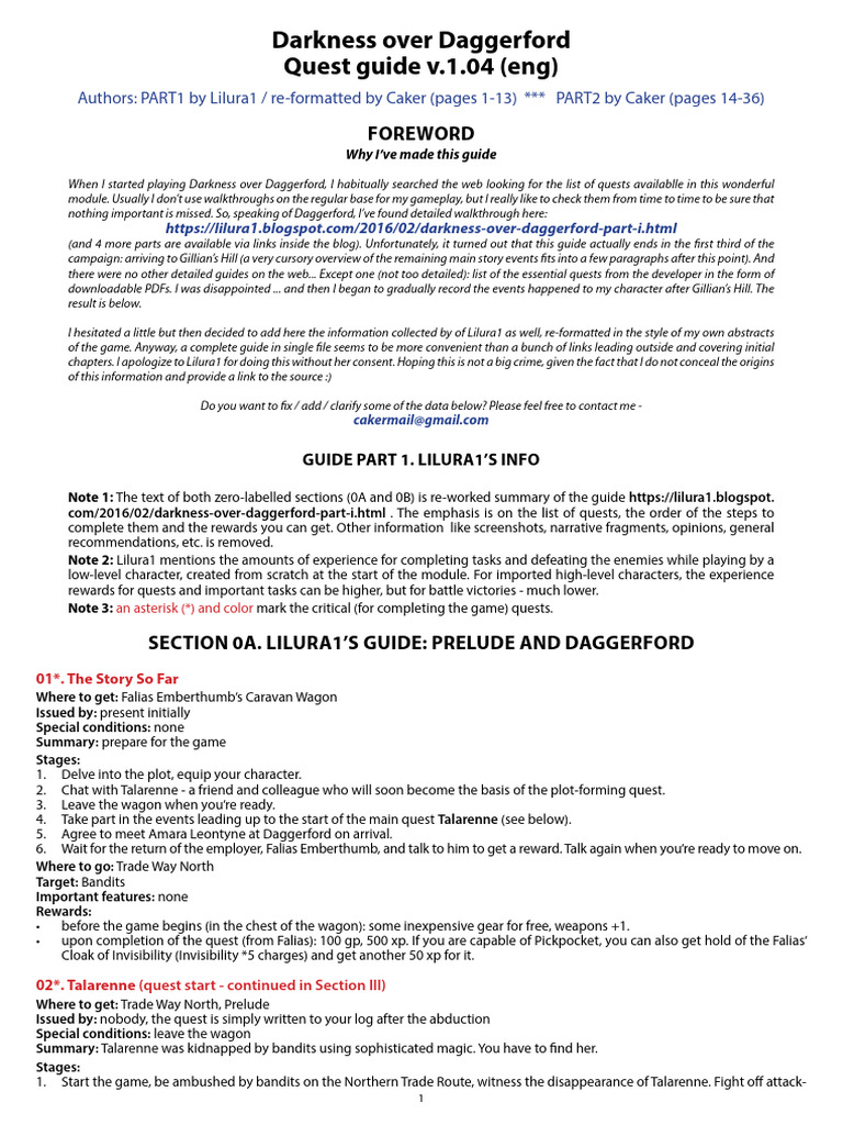 DoD Quest Guide Eng | PDF | Dragon | Werewolves