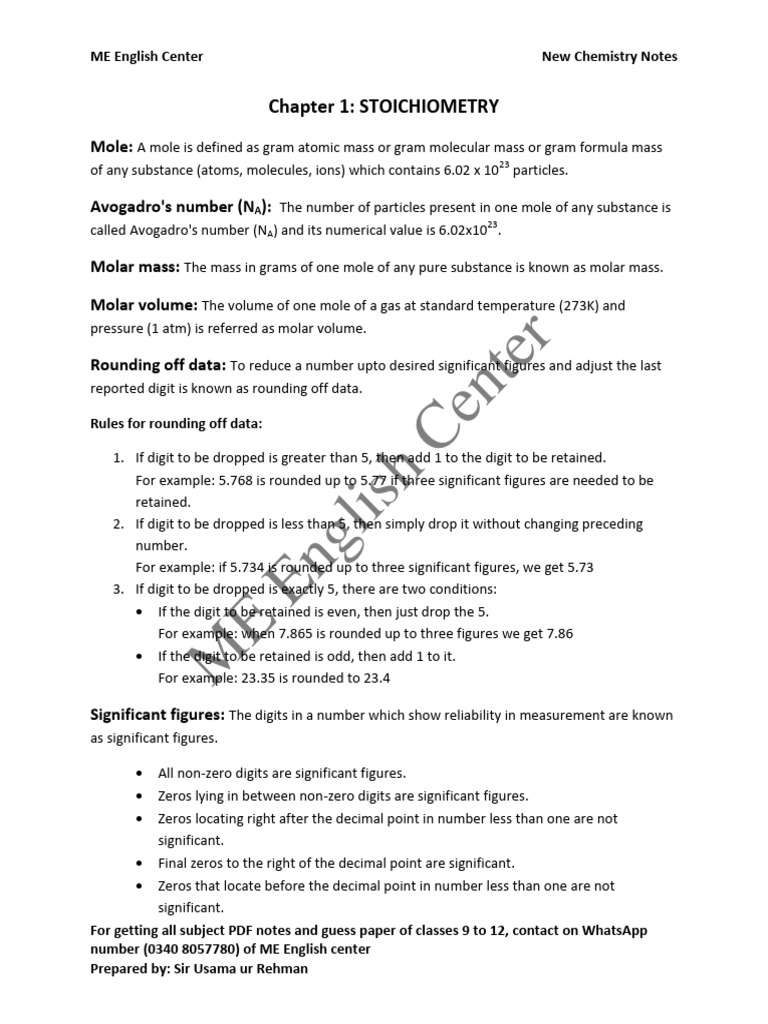 Class 11 Chemistry Notes | PDF | Mole (Unit) | Quantity