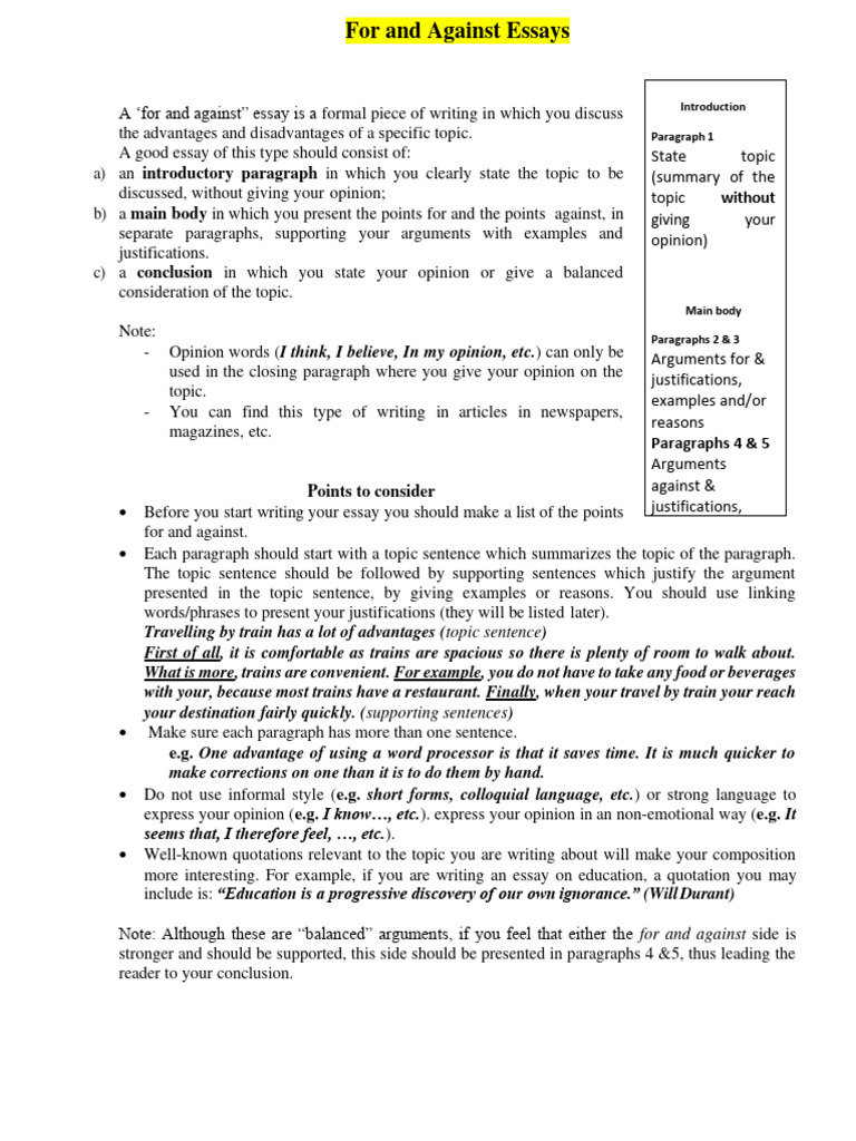 For and Against Essays | PDF | Essays | Argument