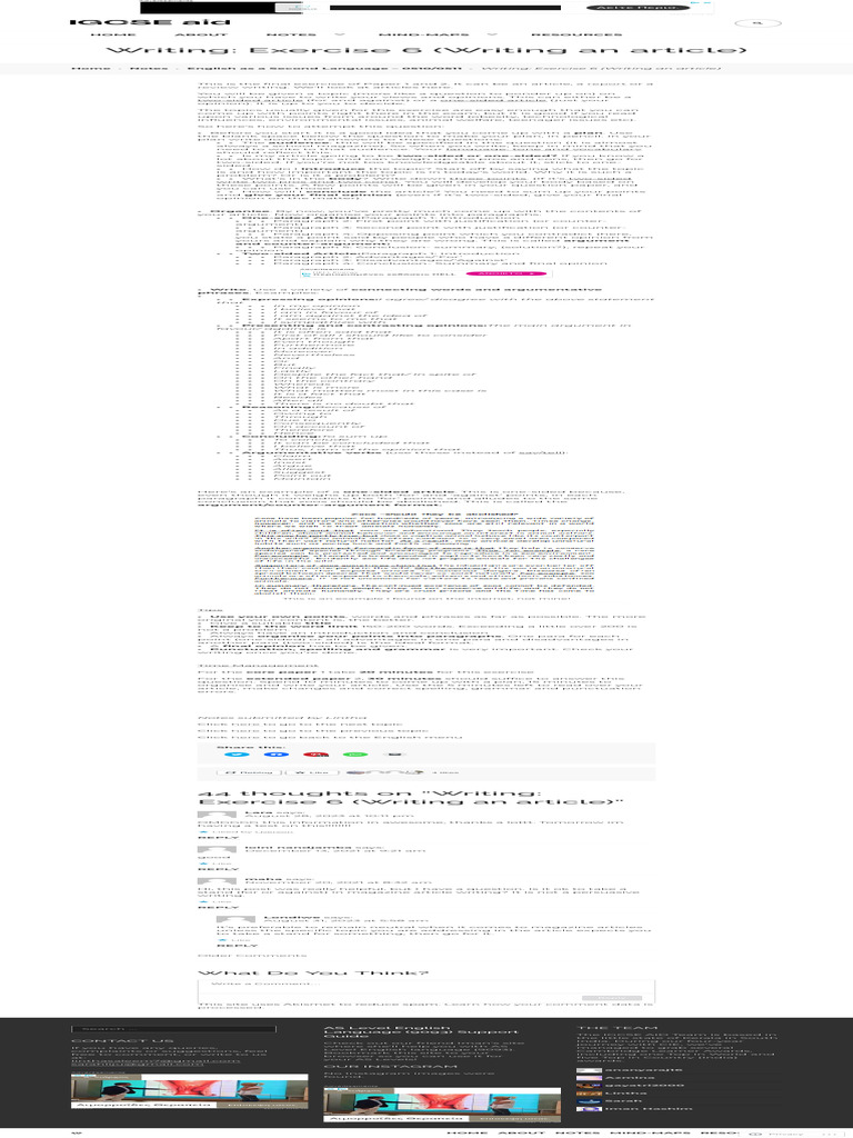 Writing Exercise 6 (Writing An Article) - IGCSE | PDF | Argument ...