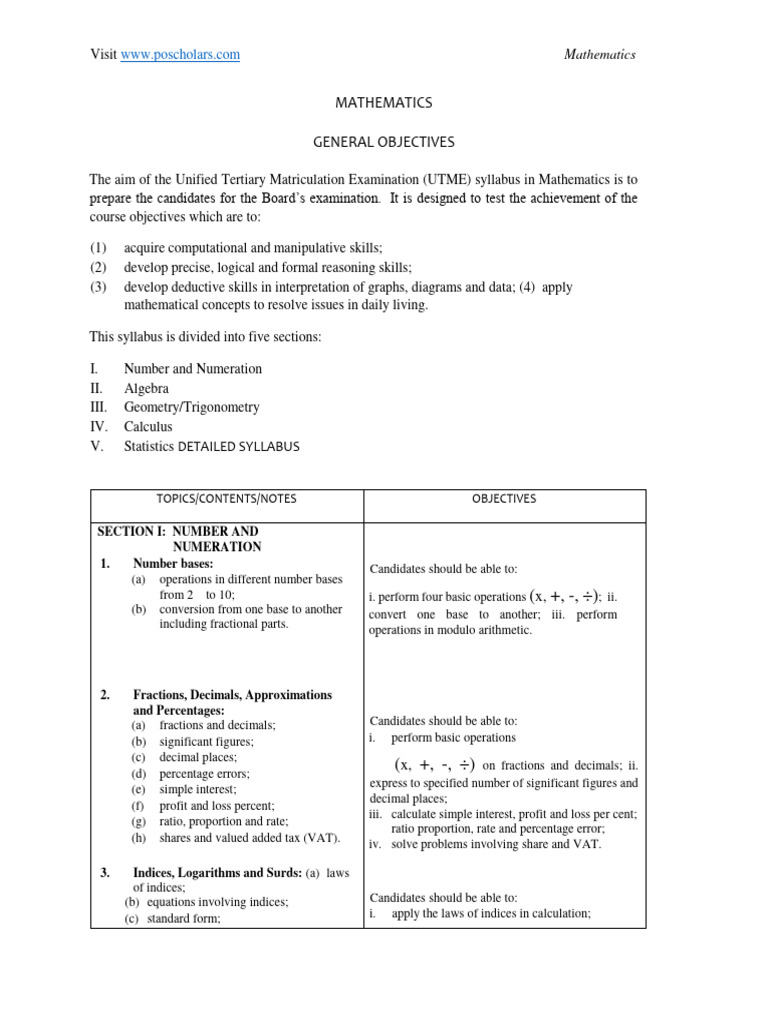 Mathematics Syllabus | PDF | Trigonometric Functions | Circle