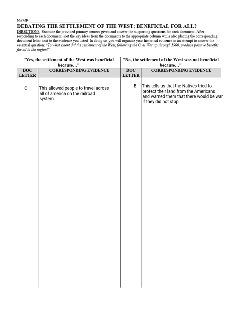 Settlement of The West DBQ | Download Free PDF | Essays | Argument