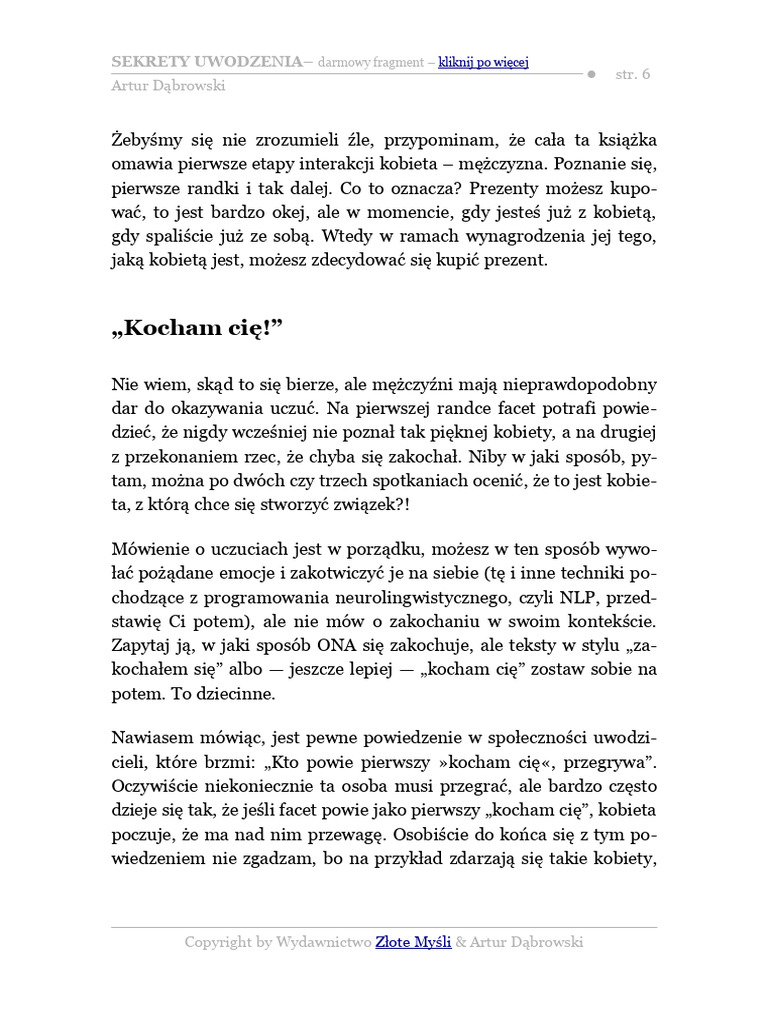 Kocham Cię!": Sekrety Uwodzenia - Artur Dąbrowski Str. 6 | PDF