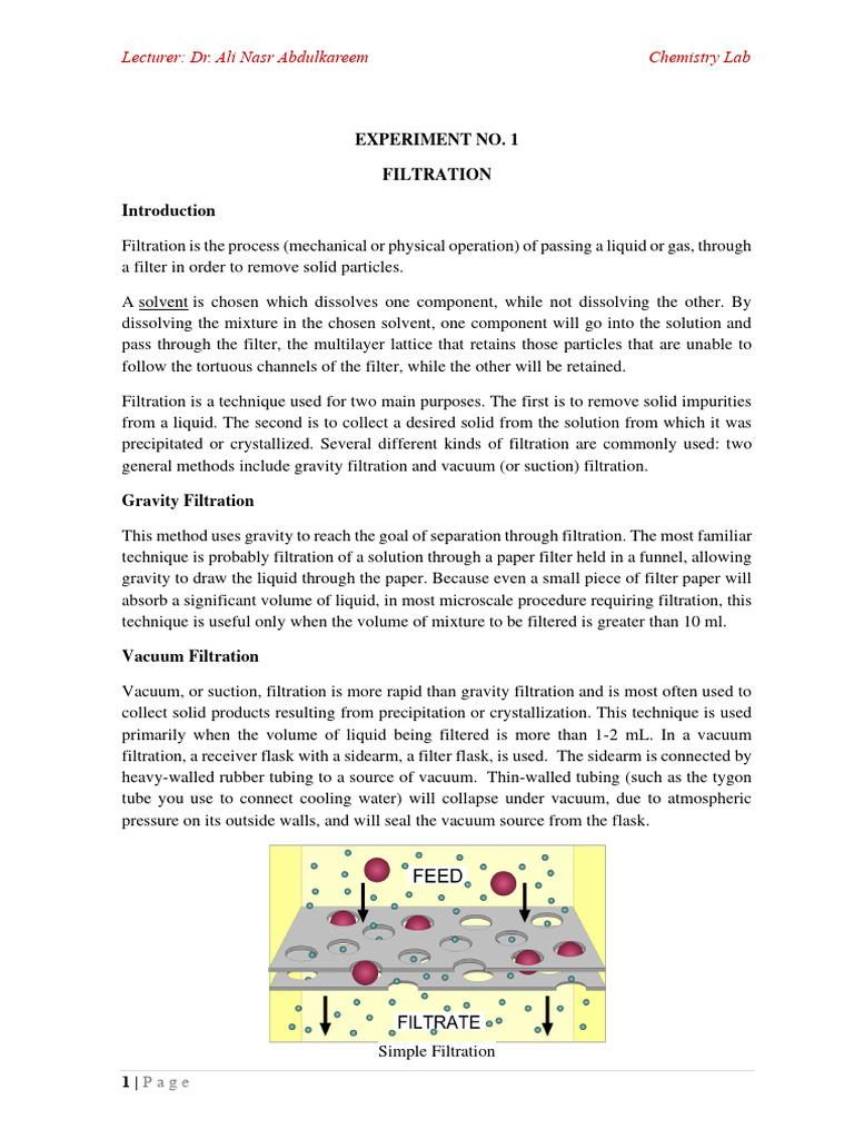 Chemistry Experiment No. 1 | PDF | Filtration | Analytical Chemistry