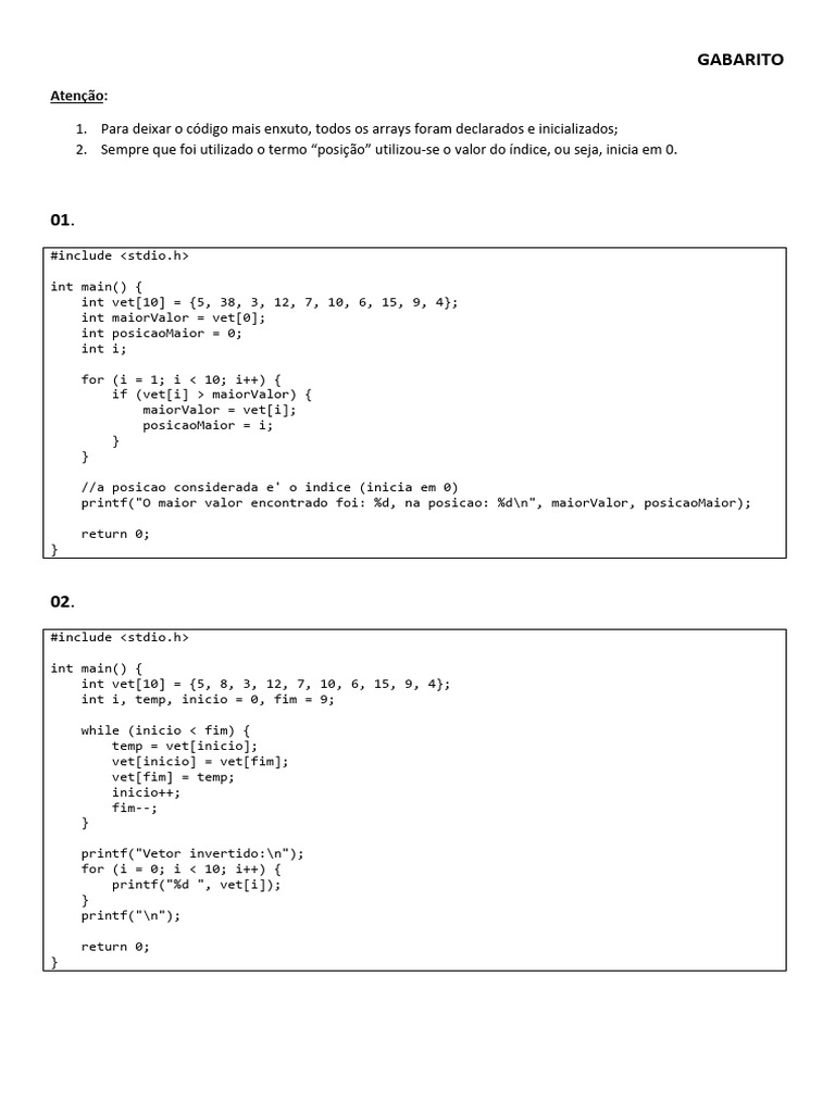 Ex - Fix Gab | PDF | Matriz (Matemática) | Programação de computadores