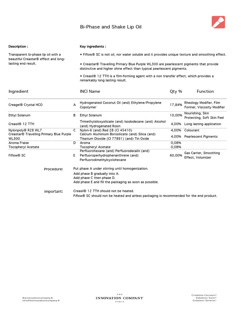 Bi-Phase and Shake Lip Oil UL | PDF | Titanium Dioxide | Physical Chemistry