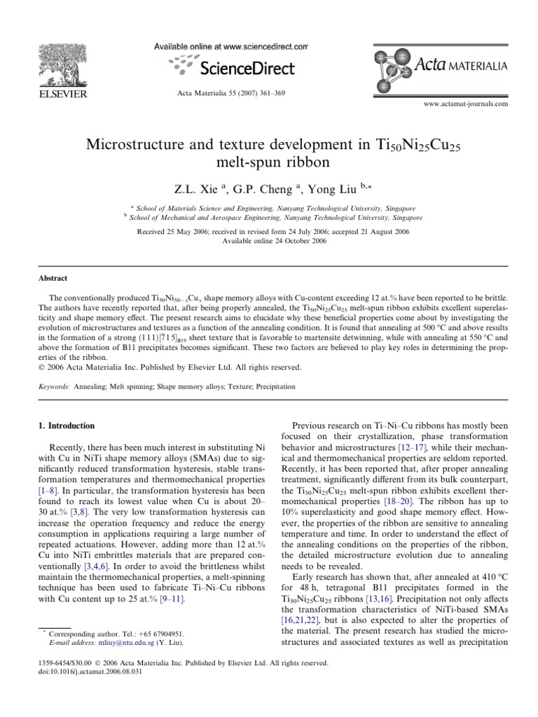 Microstructure and Texture Development in Ti50Ni25Cu25 Melt-Spun Ribbon ...