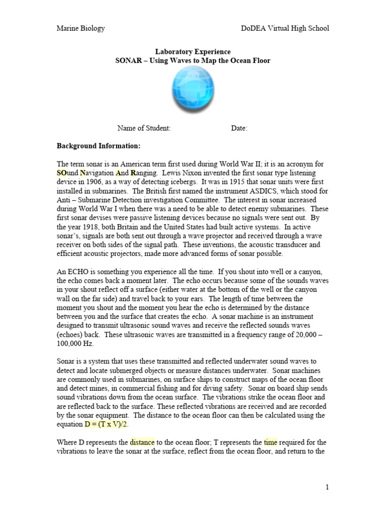 Lab Sonar Pdf Sonar Acoustics
