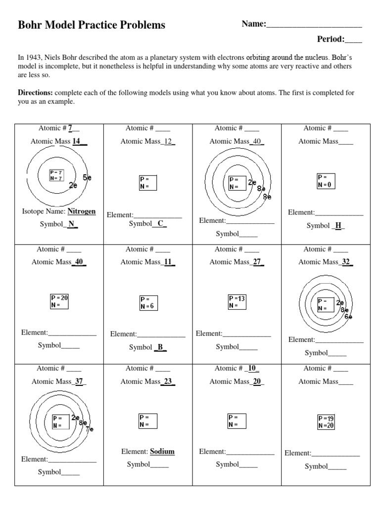 Bohr Model Atomic Structure Practice | PDF | Chemical Elements | Atoms