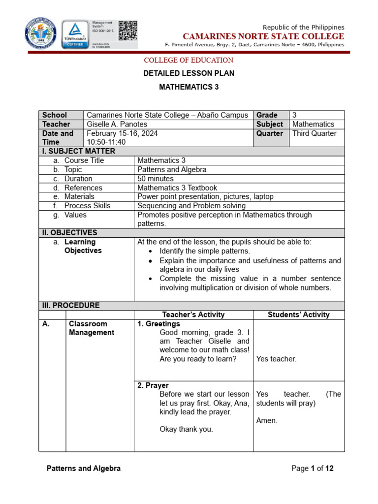 DLP in Math 3 | PDF | Mathematics | Multiplication