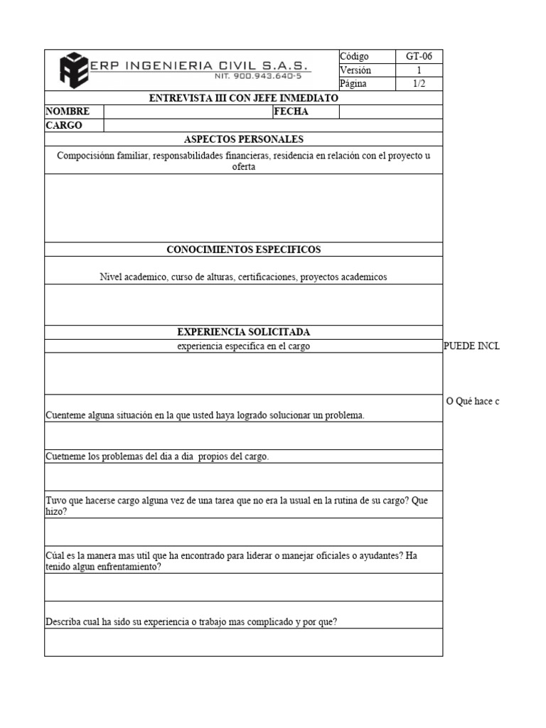 RH-005 Formato Entrevista III JEFE | PDF