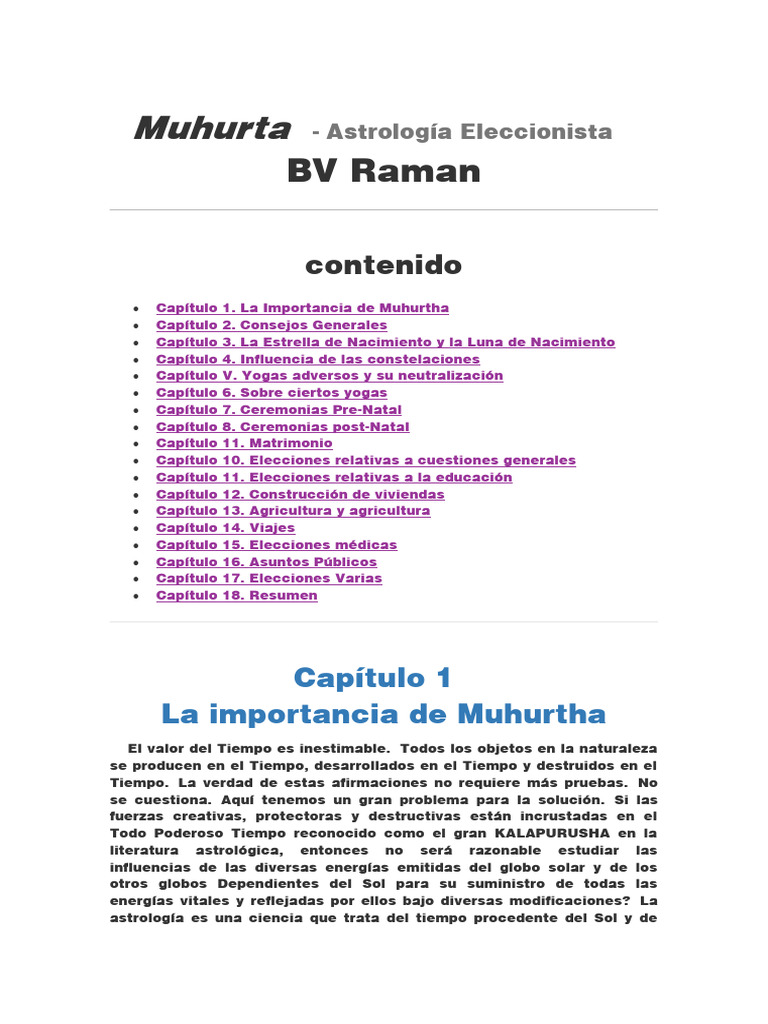 Muhurta bv raman español | PDF | Astrología | Zodíaco