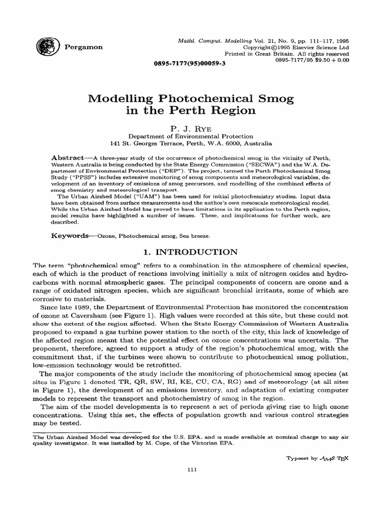 Articulo Modelling Photochemical Smog in The Perth Region | PDF | Ozone ...
