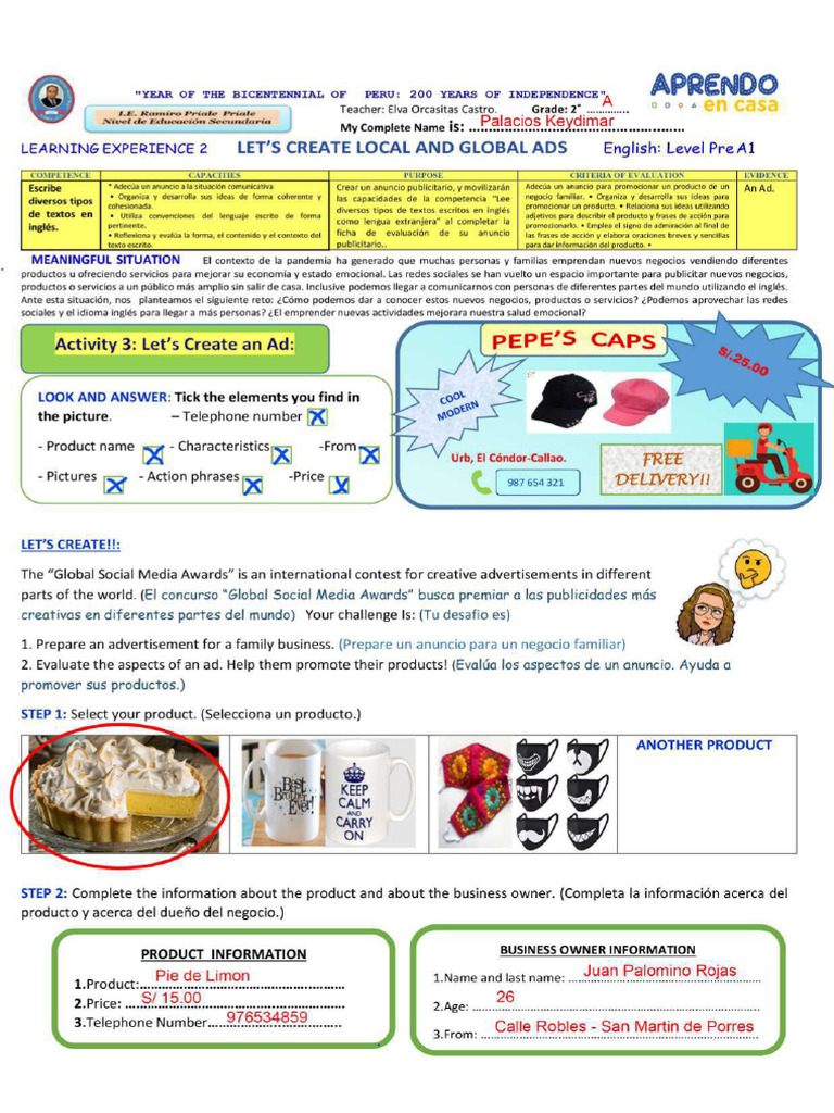 LEARNING EXPERIENCE 2 ACTIVITY 3-2°grade | PDF