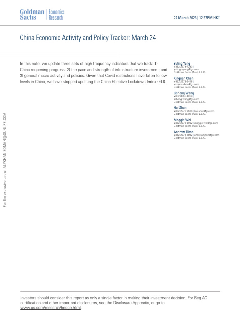 China Economic Activity Update: March 2023 | PDF | China | World Politics