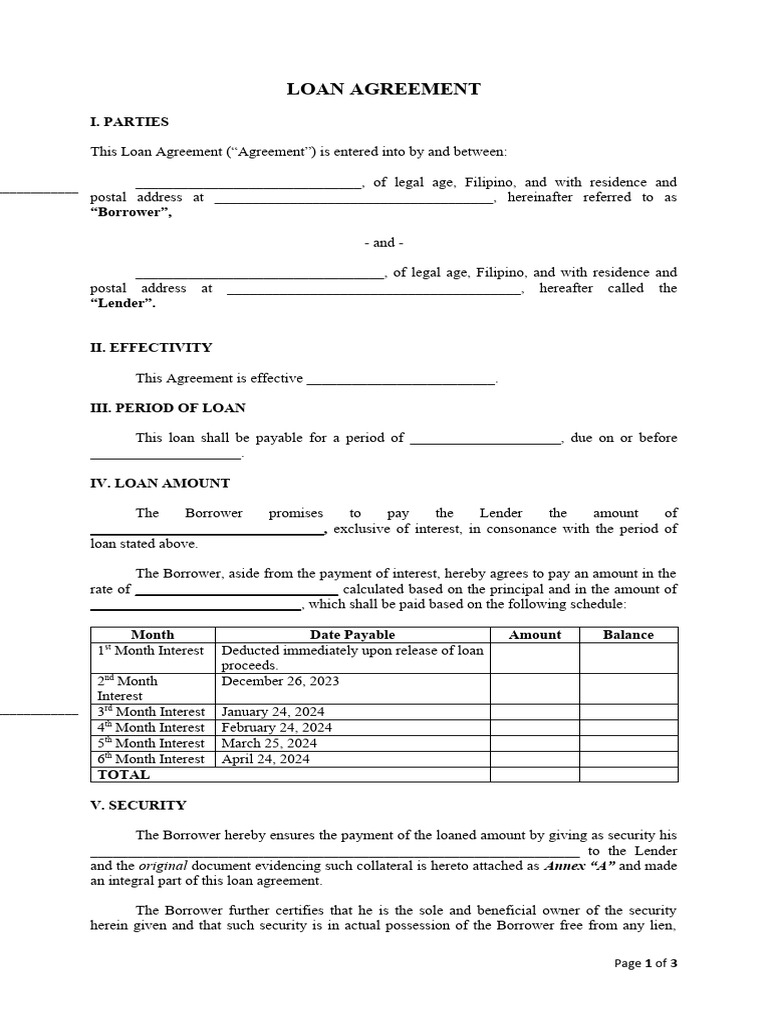 Loan Agreement with Collateral Sample | PDF | Loans | Interest