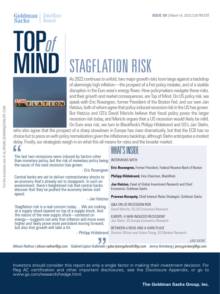 Top of Mind - Stagflation Risk | PDF | Inflation | Recession