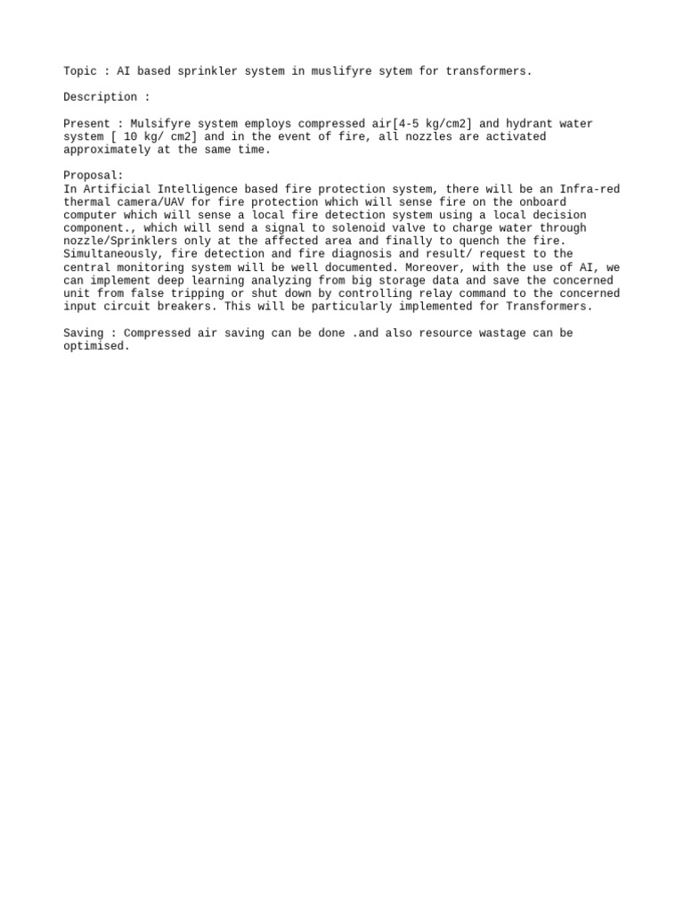 AI Fire Sprinkler System for Transformers | PDF