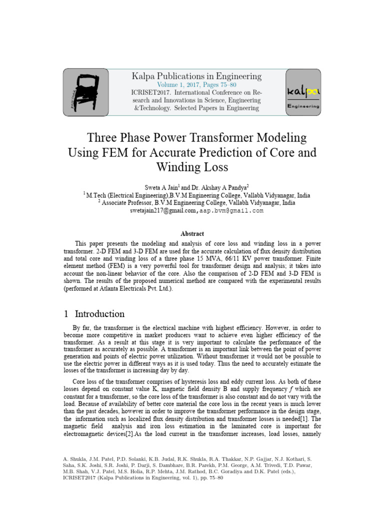 Three Phase Power Transformer Modeling Using FEM For Accurate Prediction of Core and Winding ...