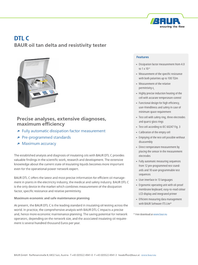 BAUR DTL C Oil Tester Overview | PDF | Electrical Engineering | Electricity