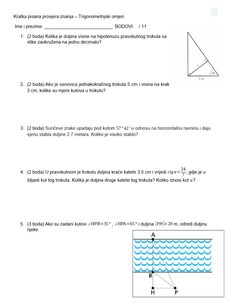 Trigonometrijski Omjeri E | PDF
