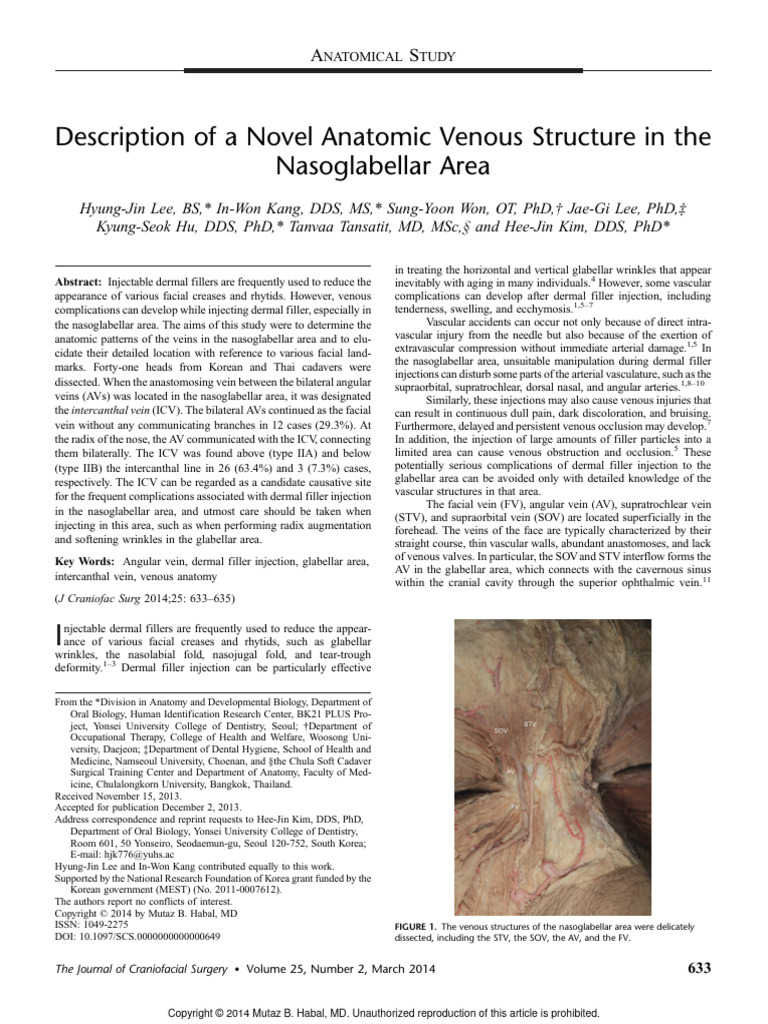 Description of A Novel Anatomic Venous Structure in The Nasoglabellar ...