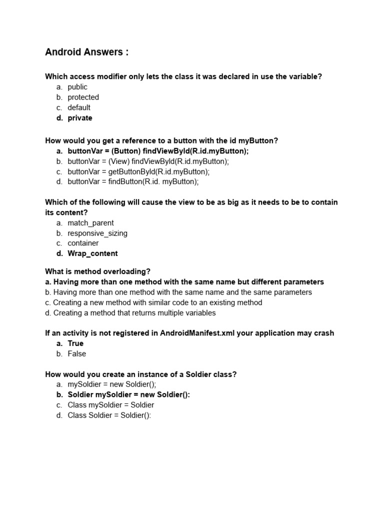Android MCQ | PDF | Method (Computer Programming) | Class (Computer ... Android MCQ | PDF | Method (Computer Programming) | Class (Computer ...