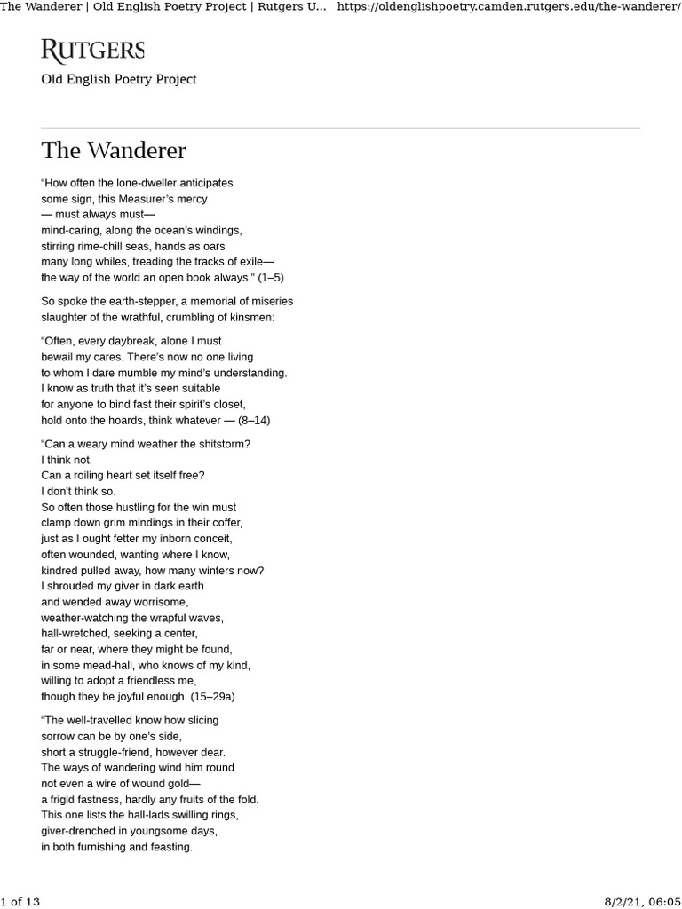 The Wanderer - Old English Poetry Project - Rutgers University ...