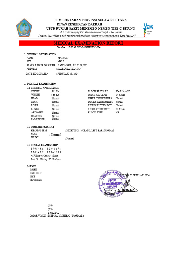 Hasil Pemeriksa Mcu - Mansur | PDF | Medical Specialties | Clinical ...