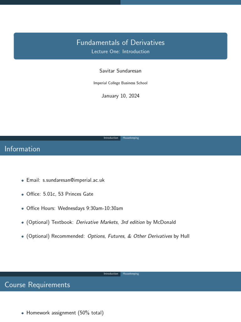 Lecture 1 | PDF | Derivative (Finance) | Financial Risk Lecture 1 | PDF | Derivative (Finance) | Financial Risk