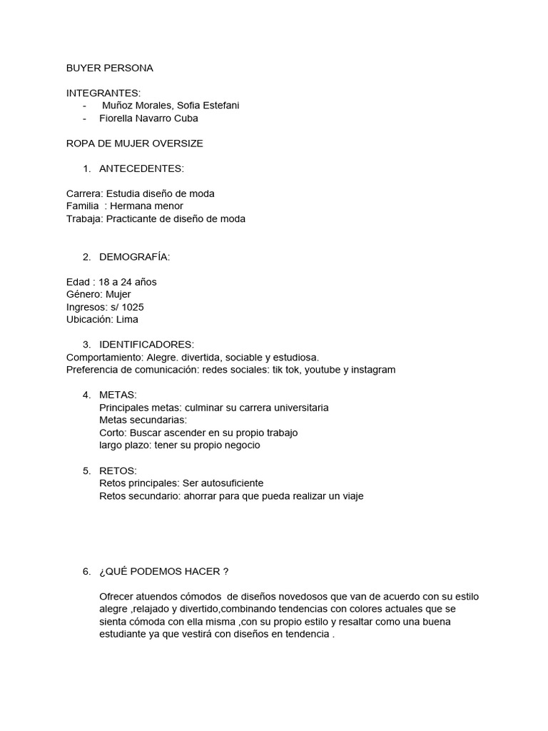 Buyer Persona: Ropa Mujer Oversize | PDF | Crecimiento personal y ...
