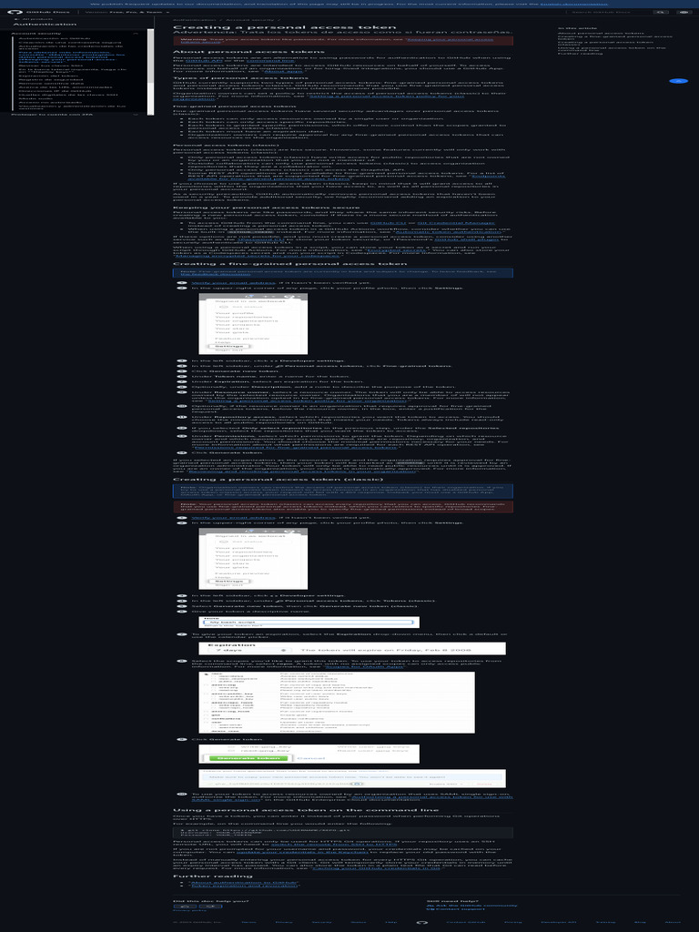 Creating A Personal Access Token - GitHub Docs | PDF | Computer Science | Internet