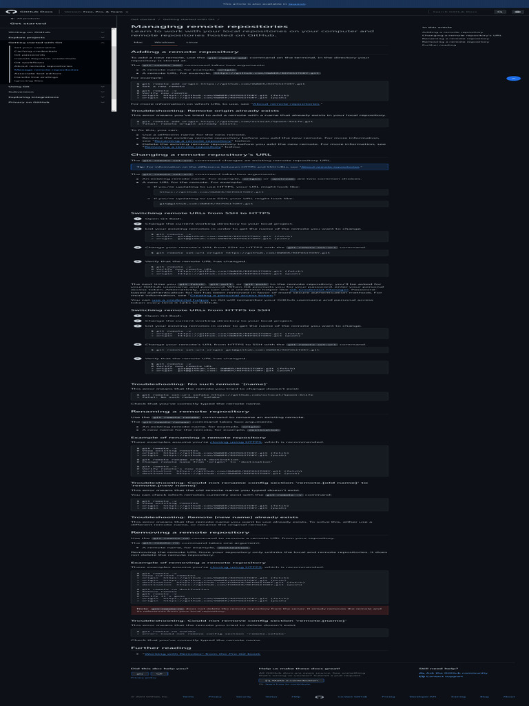 Managing Remote Repositories - GitHub Docs | PDF | Secure Shell | Computer Science
